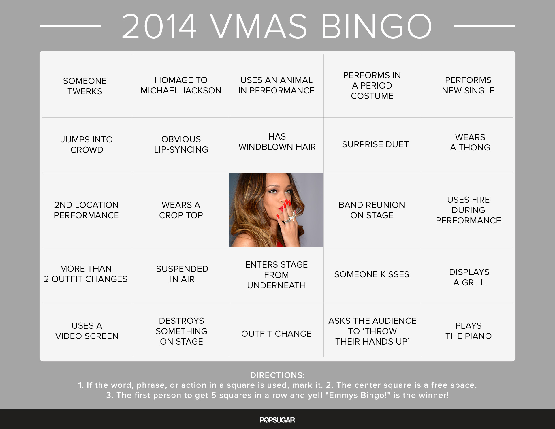 MTV VMAs Bingo Cards 2014 | POPSUGAR Celebrity